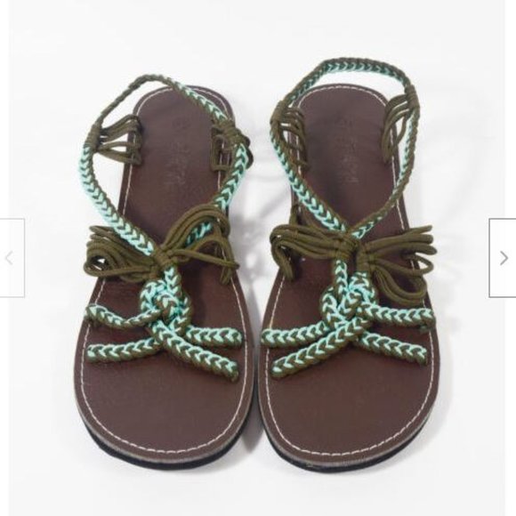 Plaka | Shoes | Plaka Braided Rope Turquoise Brown Slip On Sandals Sz ...